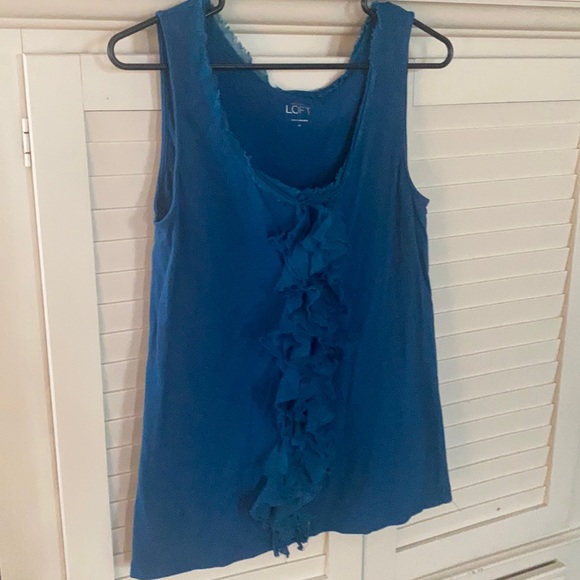 LOFT | Tops | Loft Ruffled Ragged Hem Tank Top Beautiful Blue Sz M ...